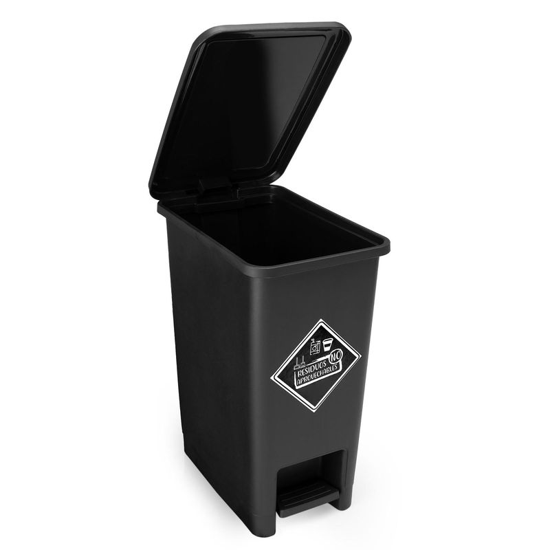 Caneca de reciclaje plástica negra papelera con pedal 12 Lts