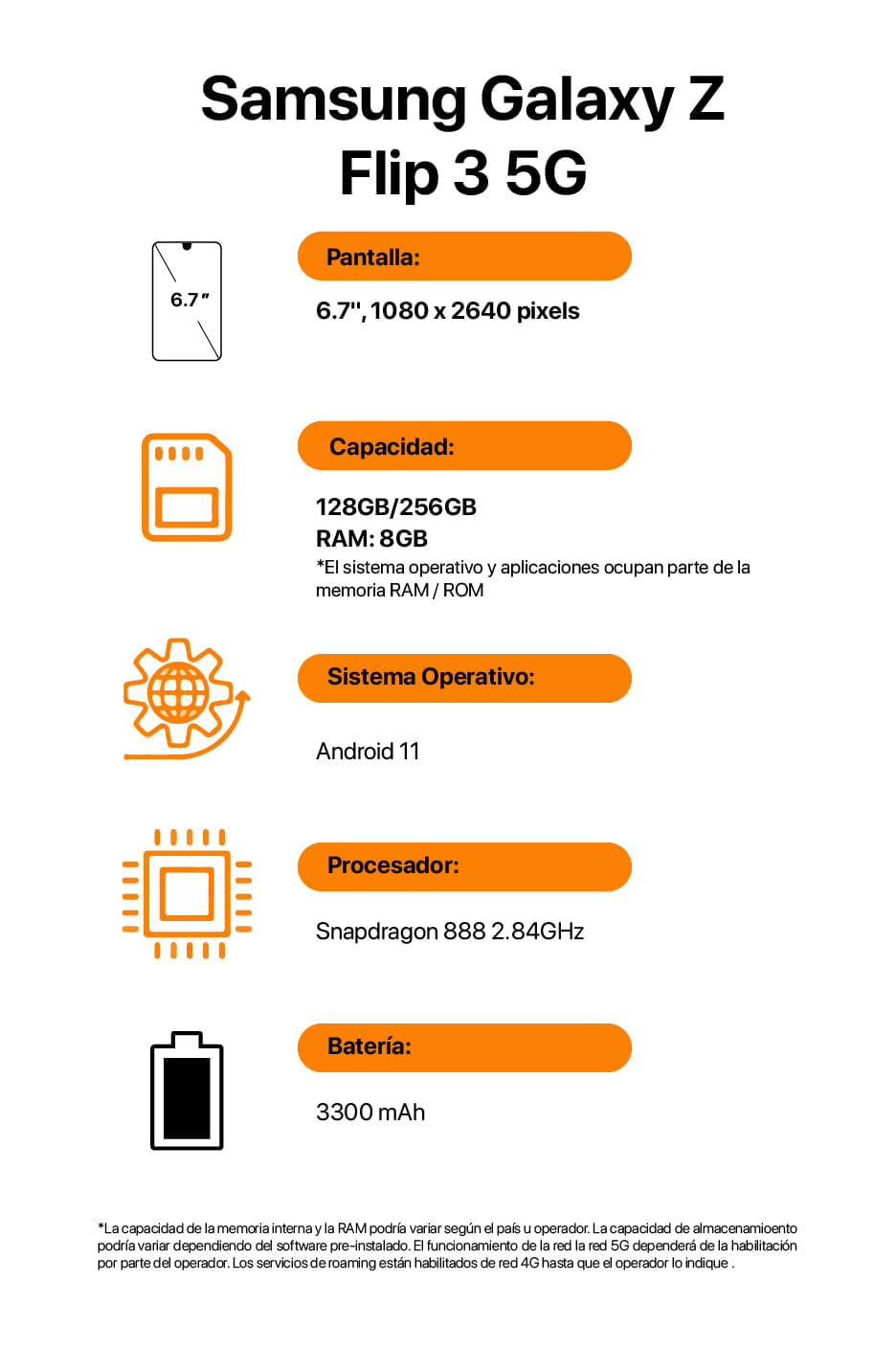 Celular Reacondicionado Galaxy ZFLIP 3 256GB blanco
