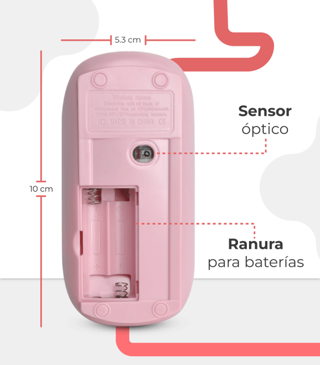 Mouse Plano Inalambrico USB Rosado