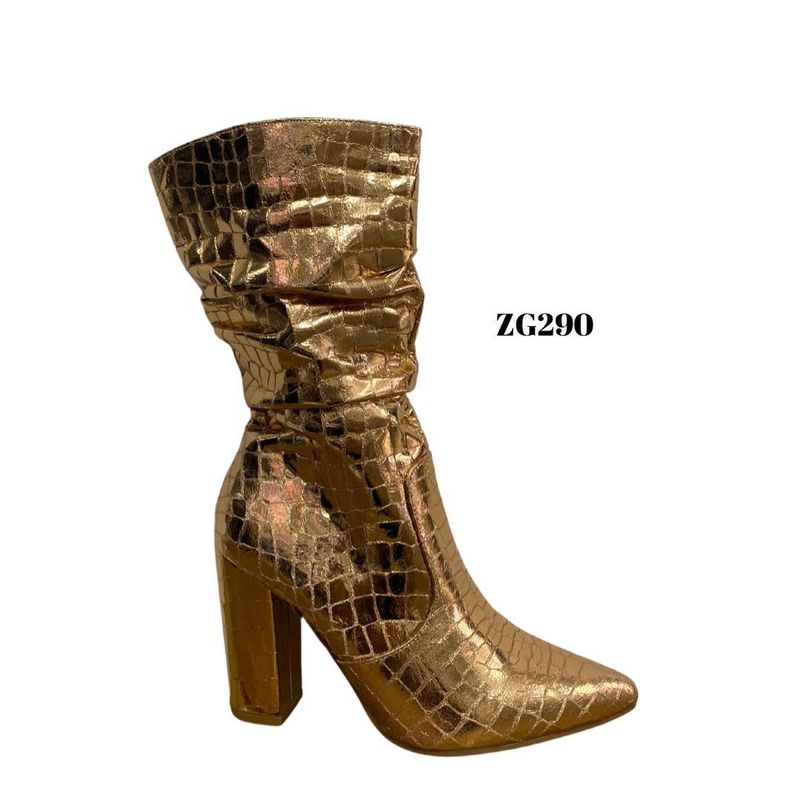 Botin dorado textura brillante tacon