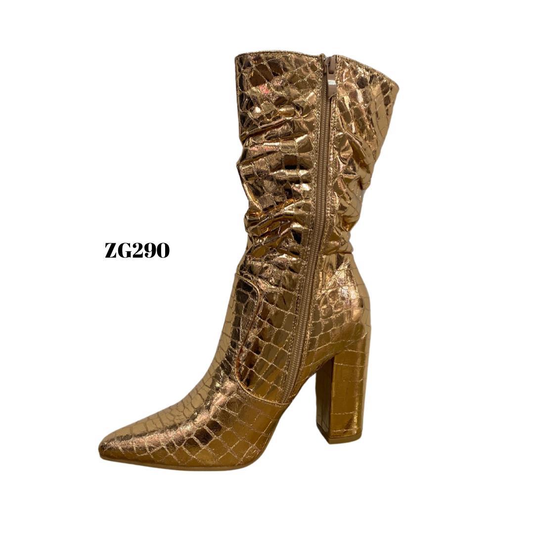 Botin dorado textura brillante tacon