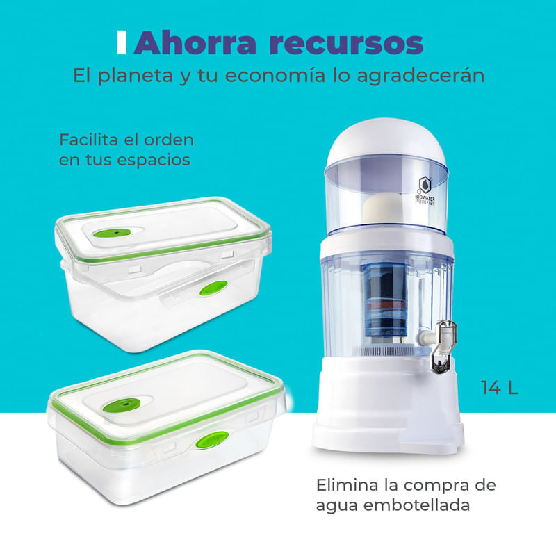 Filtro De Agua Chef Master +2 Recipientes Para Cocina Tapper Verde