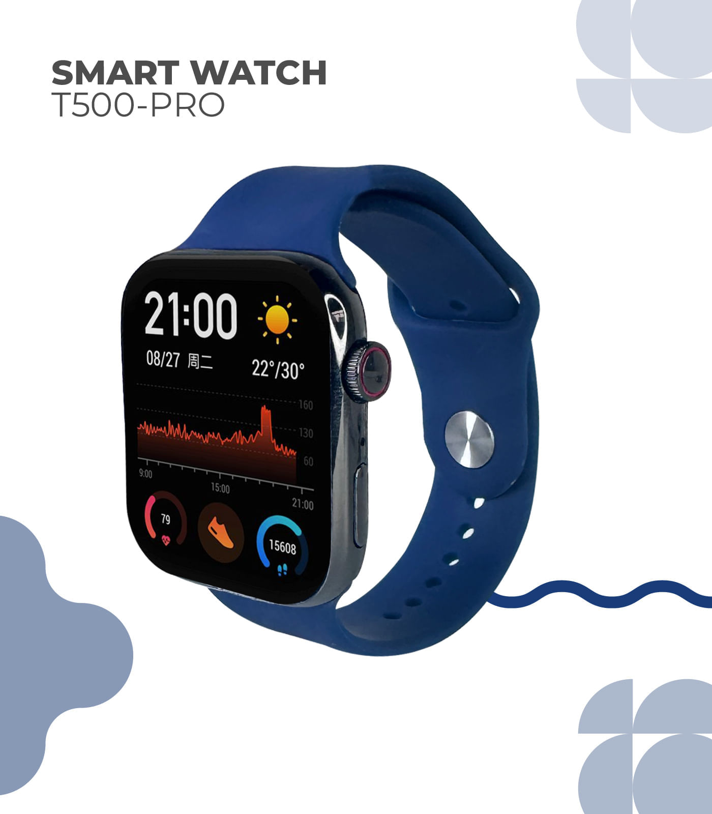 Reloj Smart Watch Multifunciones T500 Pro Mas Pulso de Obsequio Azul
