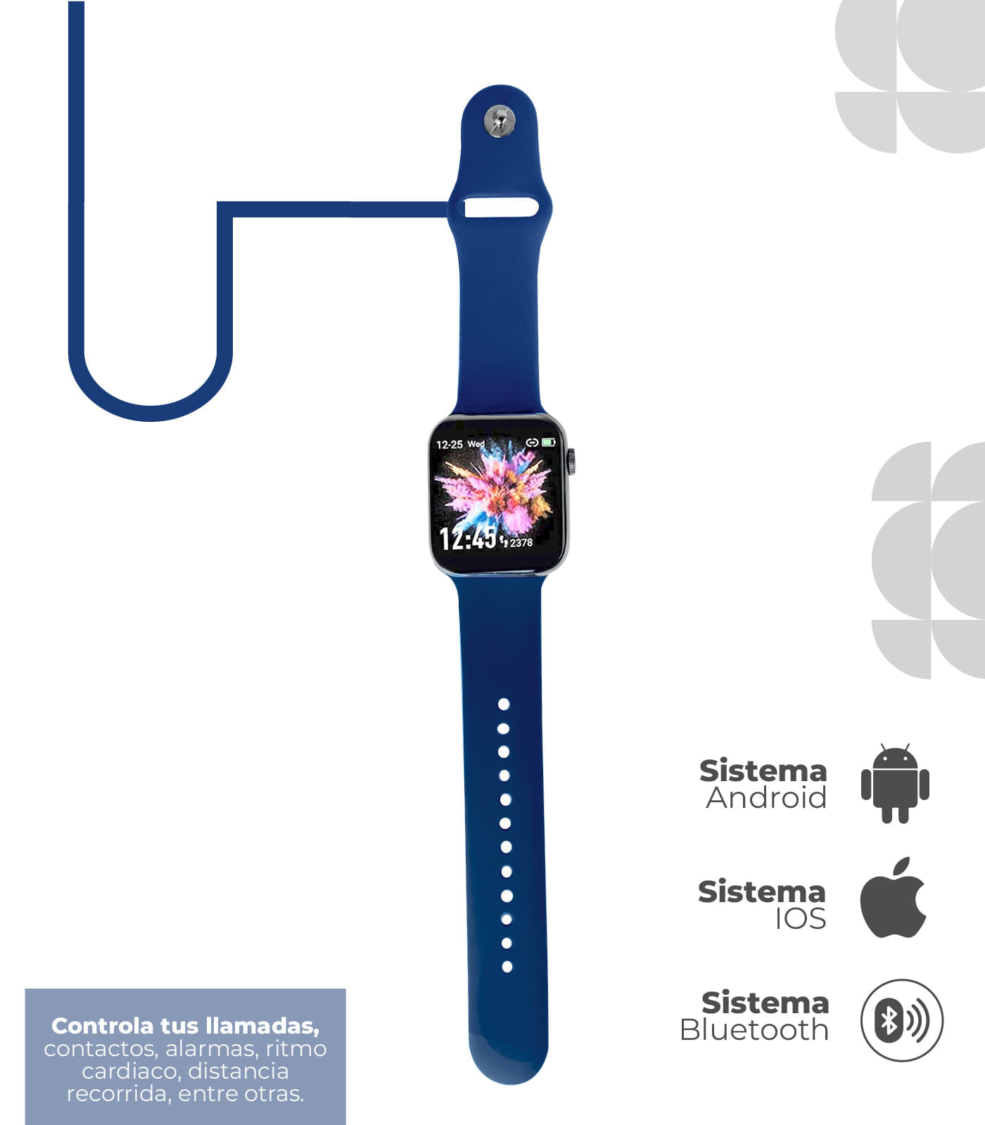 Reloj Smart Watch Multifunciones T500 Pro Mas Pulso de Obsequio Azul